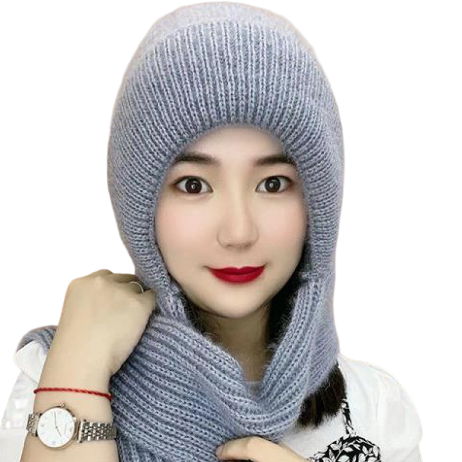 Deyuer Ladies Winter Integrated Hat Scarf Thickened Knitted Warm Soft ...