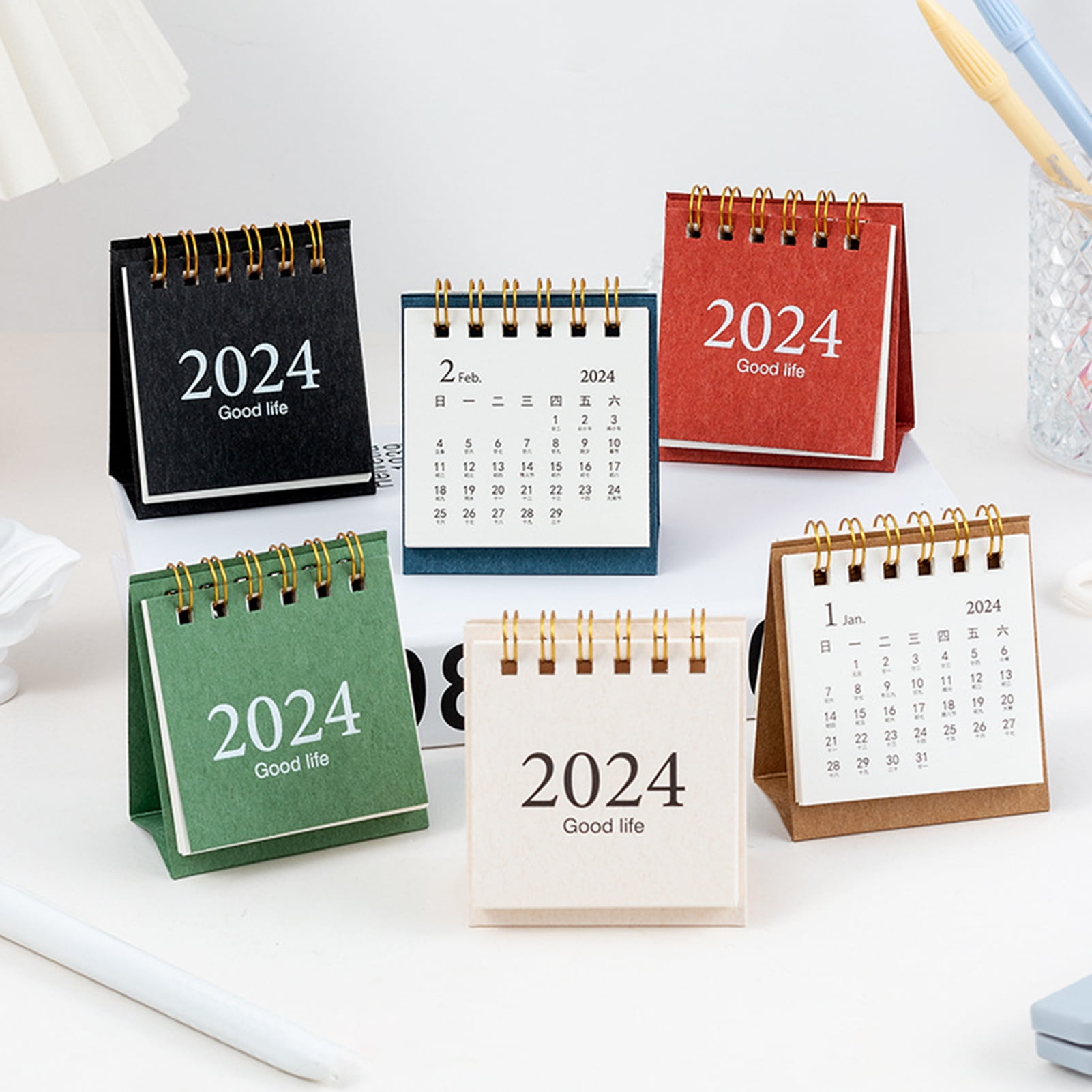 Deyuer Mini Desk Calendar Simple Style Plan Book Spiral Coil Page Turning Date Recording 12 ...