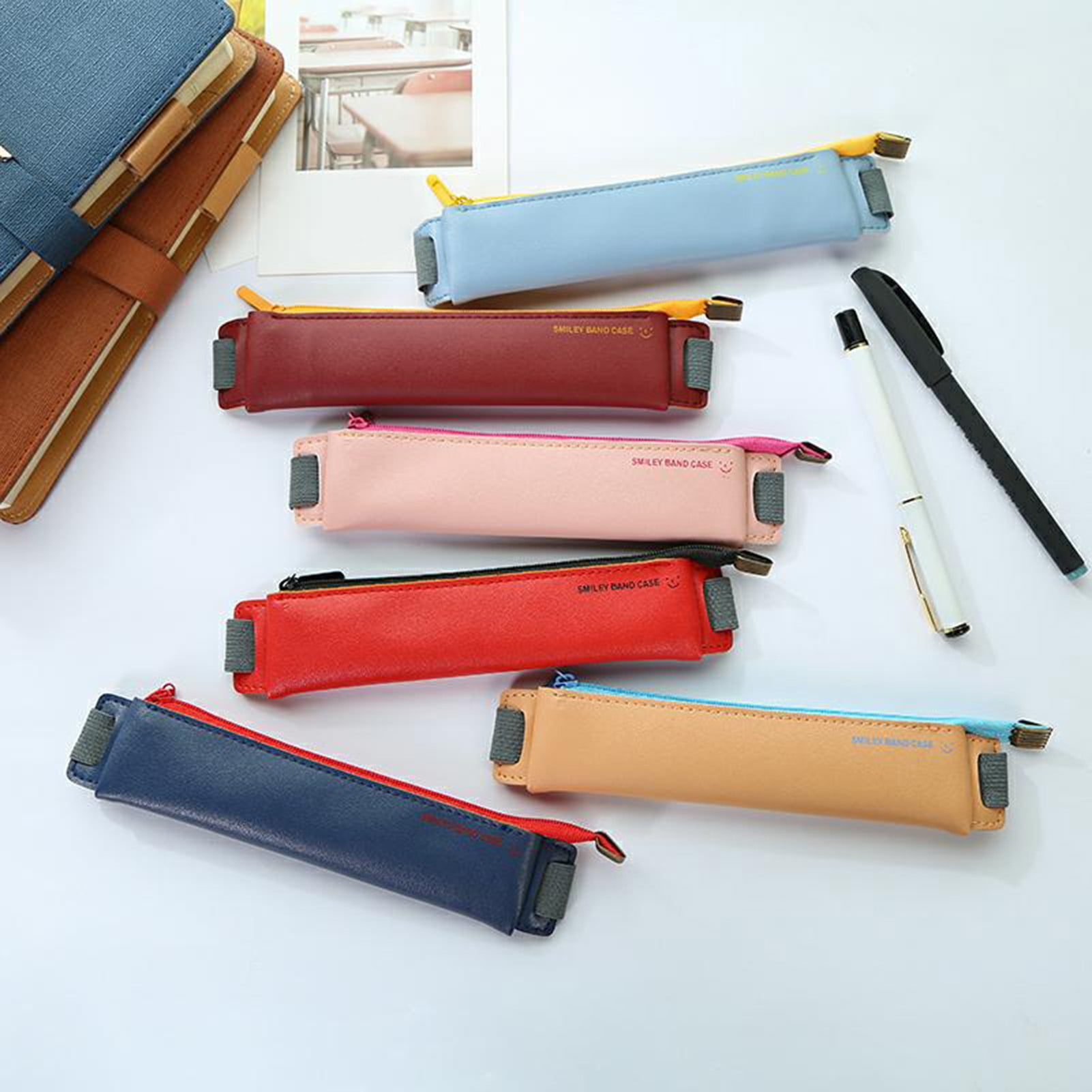 Deyuer Pencil Case Mini Elastic Belt Faux Leather Business Minimalist ...