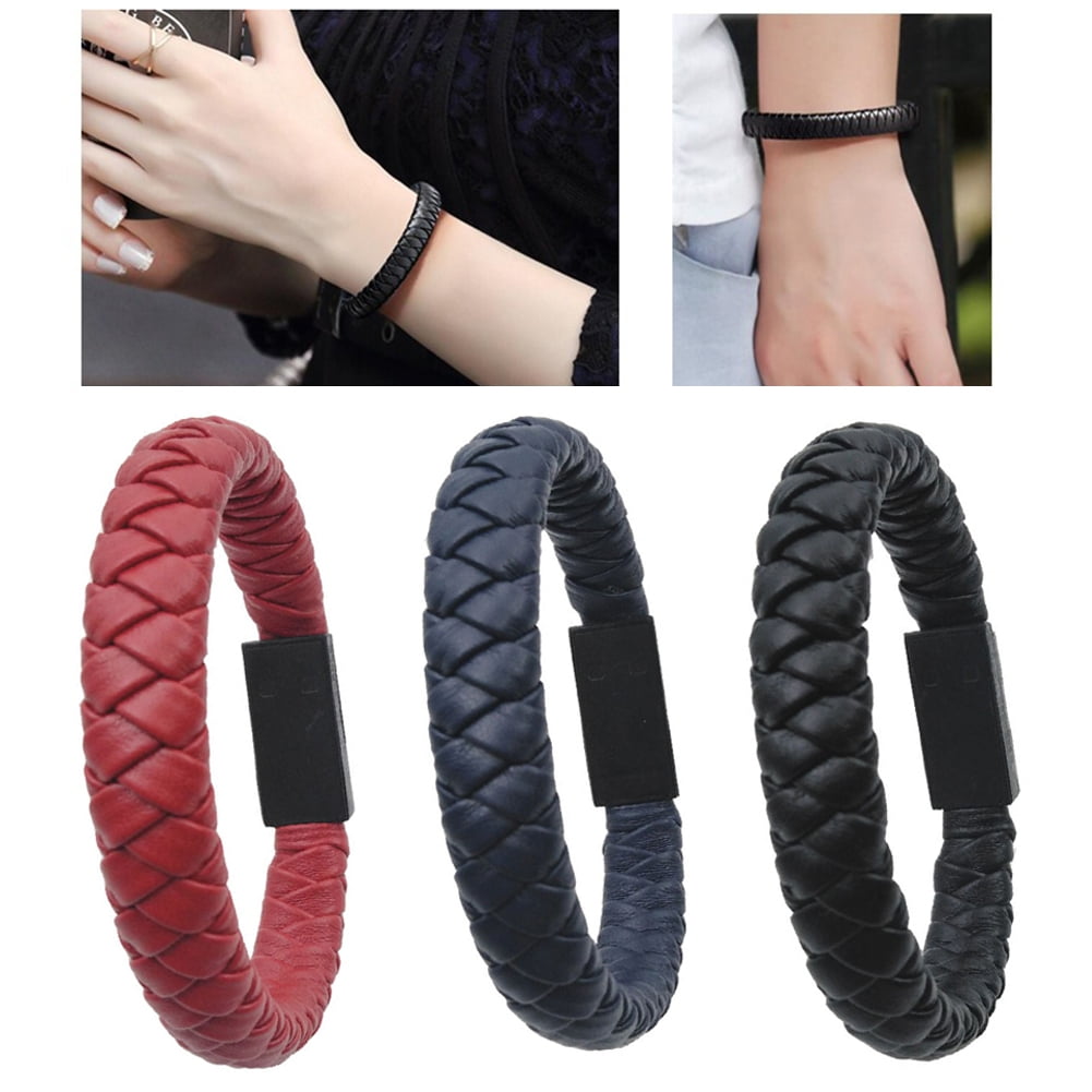 Deyuer Portable Faux Leather Woven Mini Type-C Micro USB Charging ...