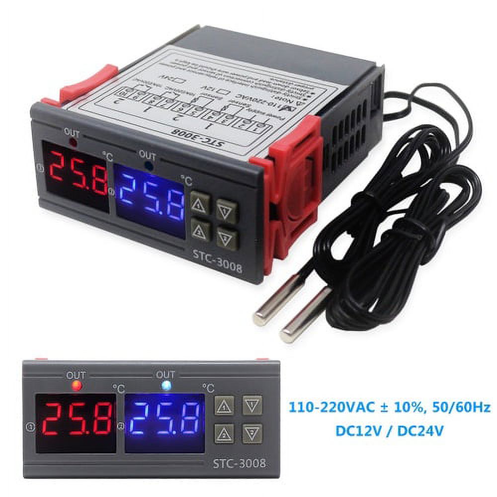 Deyuer STC-3008 DC 12/24V AC 220V Dual Digital Electronic Temperature Controller Sensor ...