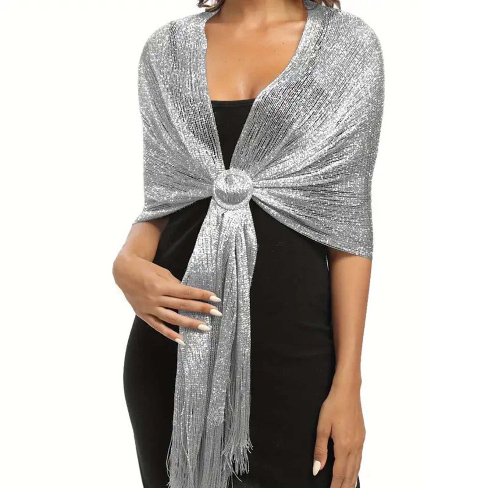 Deyuer Women Gown Shawl with Tassel Fringe Metallic Thread Decoration ...