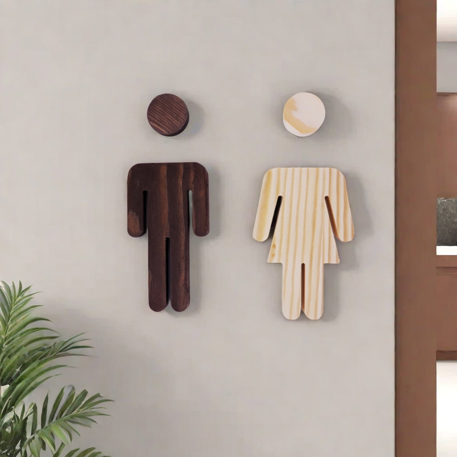 Deyuer Wooden Toilet Sign Self-Adhesive WC Door Plate Men And Women Hot ...