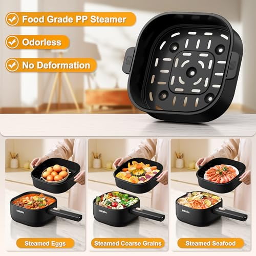 Dezin 2L Electric Hot Pot with Steamer, Rapid 800W Non-Stick Ceramic ...