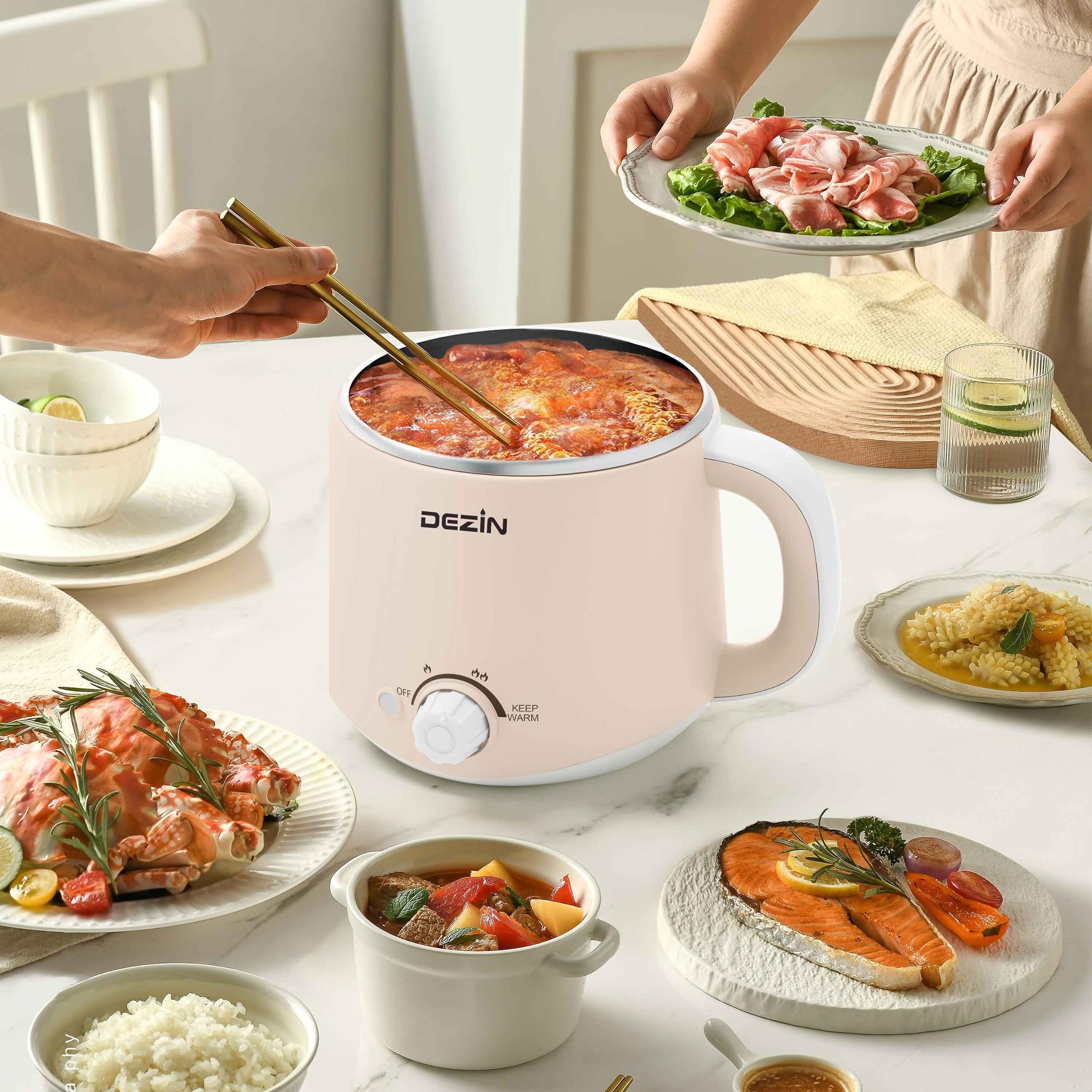 Dezin Electric Pot, 1.6L Ramen Cooker, Hot Pot Electric Stainless Steel ...