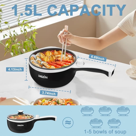 Dezin Hot Pot Electric with Steamer Upgraded, Non-Stick Sauté Pan ...