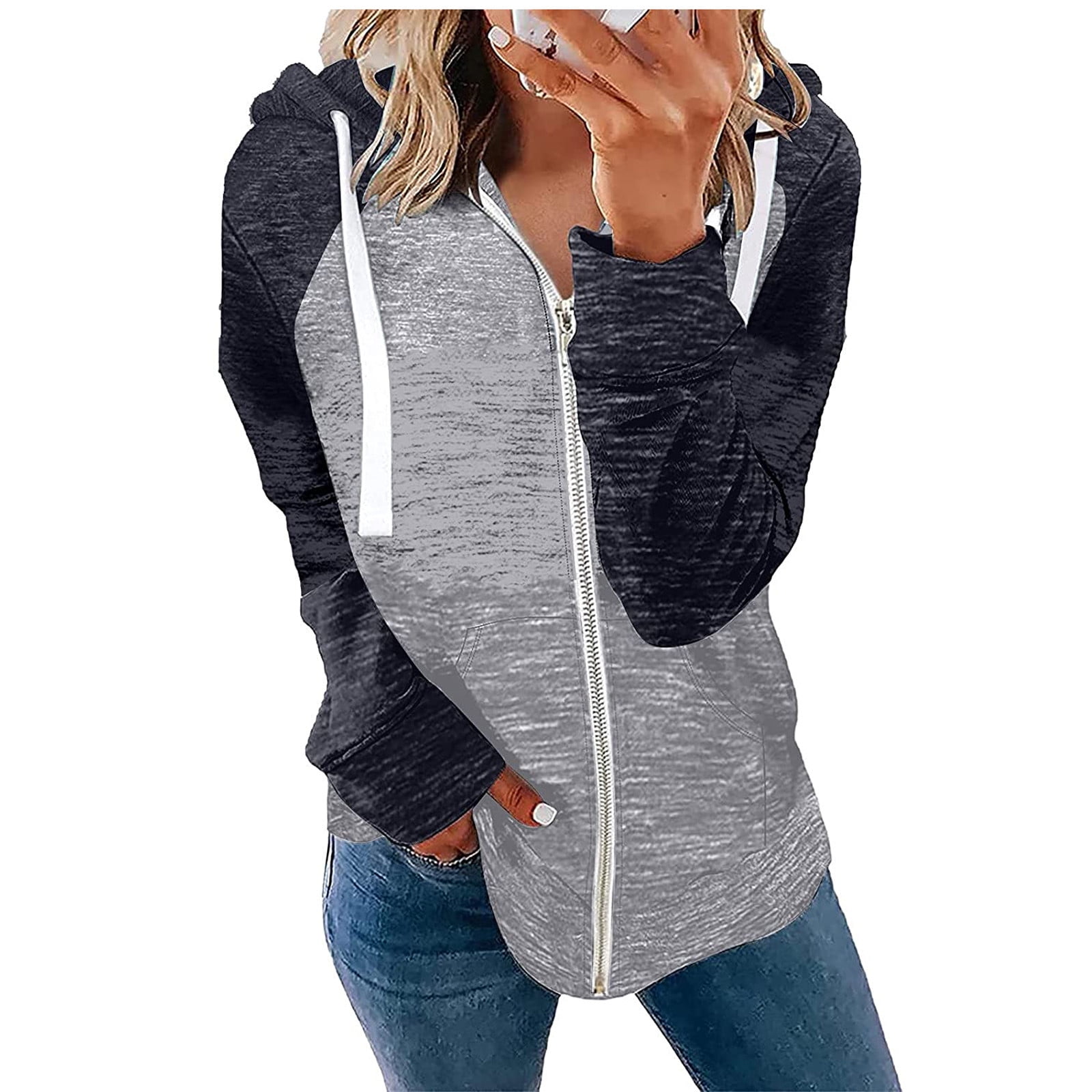 Dezsed Basic Lightweight Zip-Up Hoodie Long Sleeve Thin Jacket Hooded ...