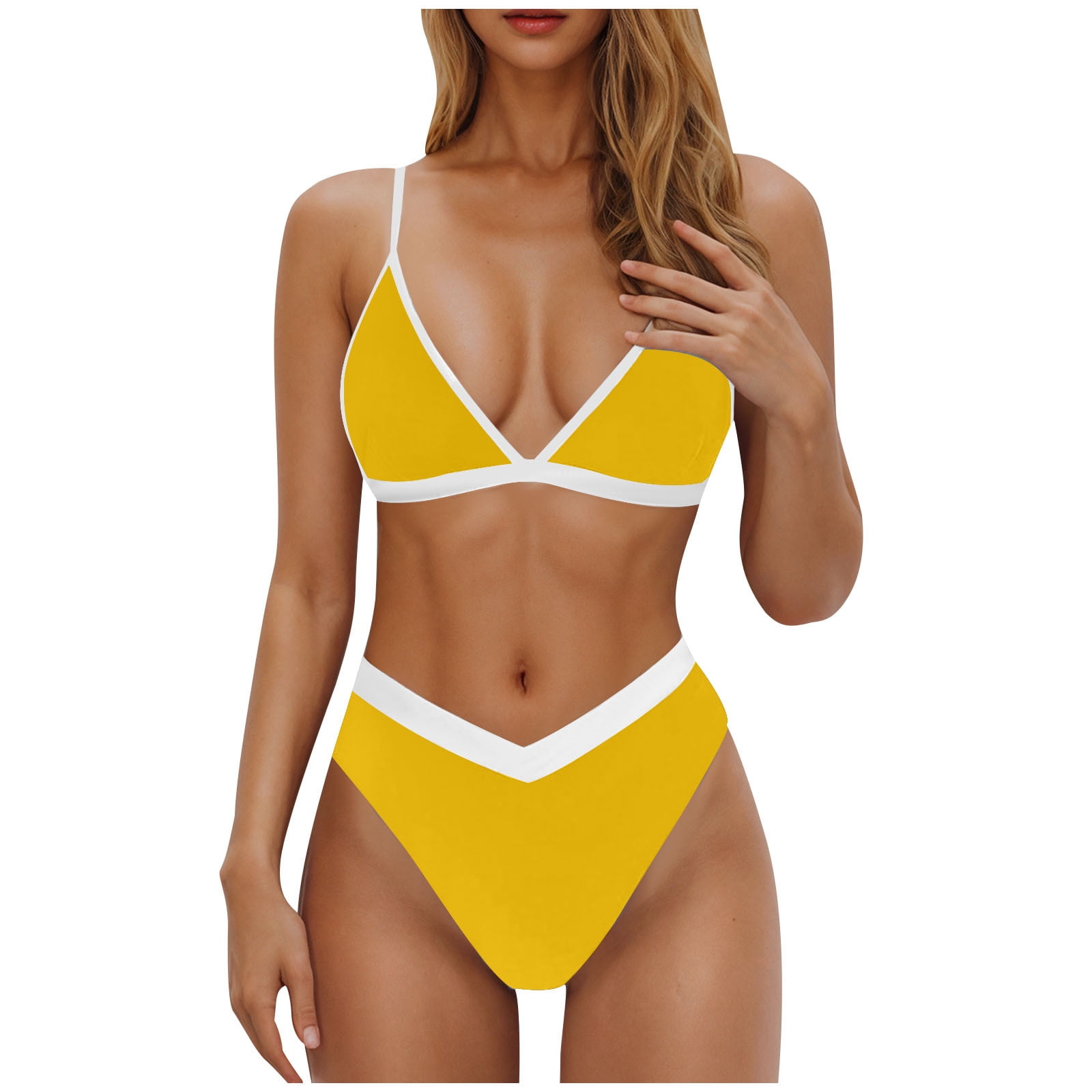 Dezsed Bikini Set for Women Two Piece Swimsuits High Waisted V Neck Color Block Sporty Bathing ...