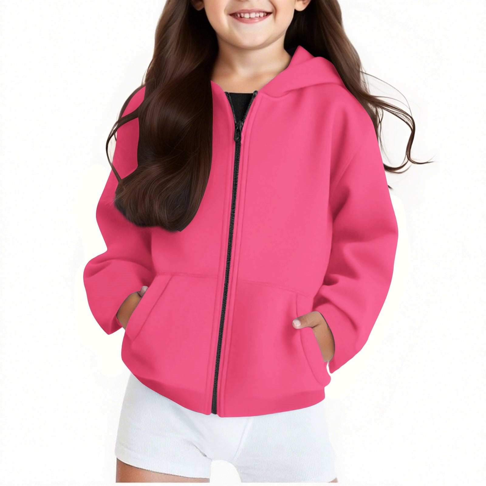Dezsed Boys Girls Zip Up Fleece Hoodie Casual Long Sleeve Solid Hooded ...