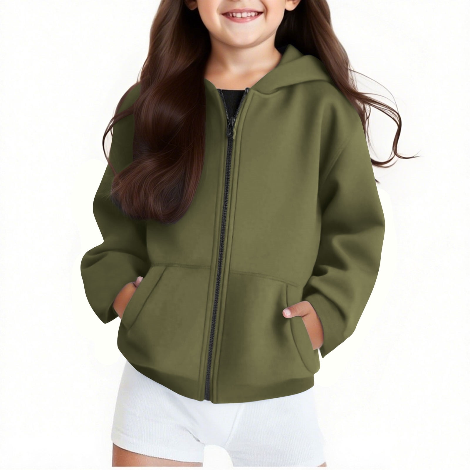 Dezsed Boys Girls Zip Up Fleece Hoodie Casual Long Sleeve Solid Hooded ...