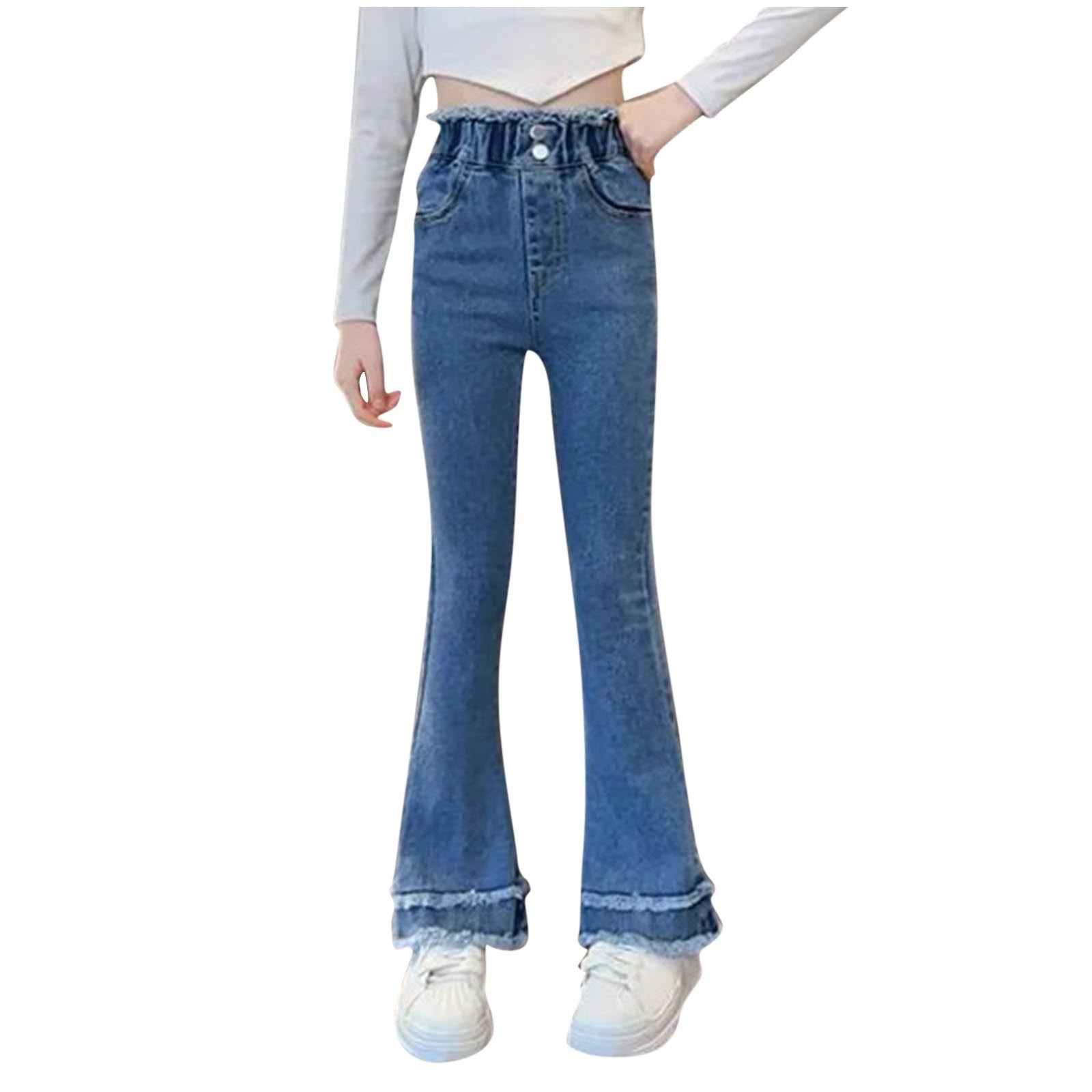 Dezsed Girls Flare Jeans Kids Girls Elastic Waist Bell Bottom Denim ...