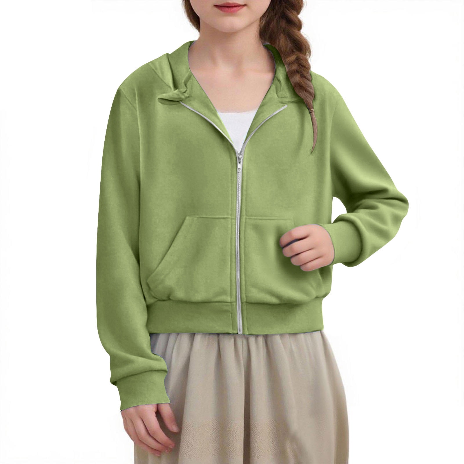 Dezsed Girls Full Zip Cropped Hoodie Jacket Long Sleeve Casual Hooded ...