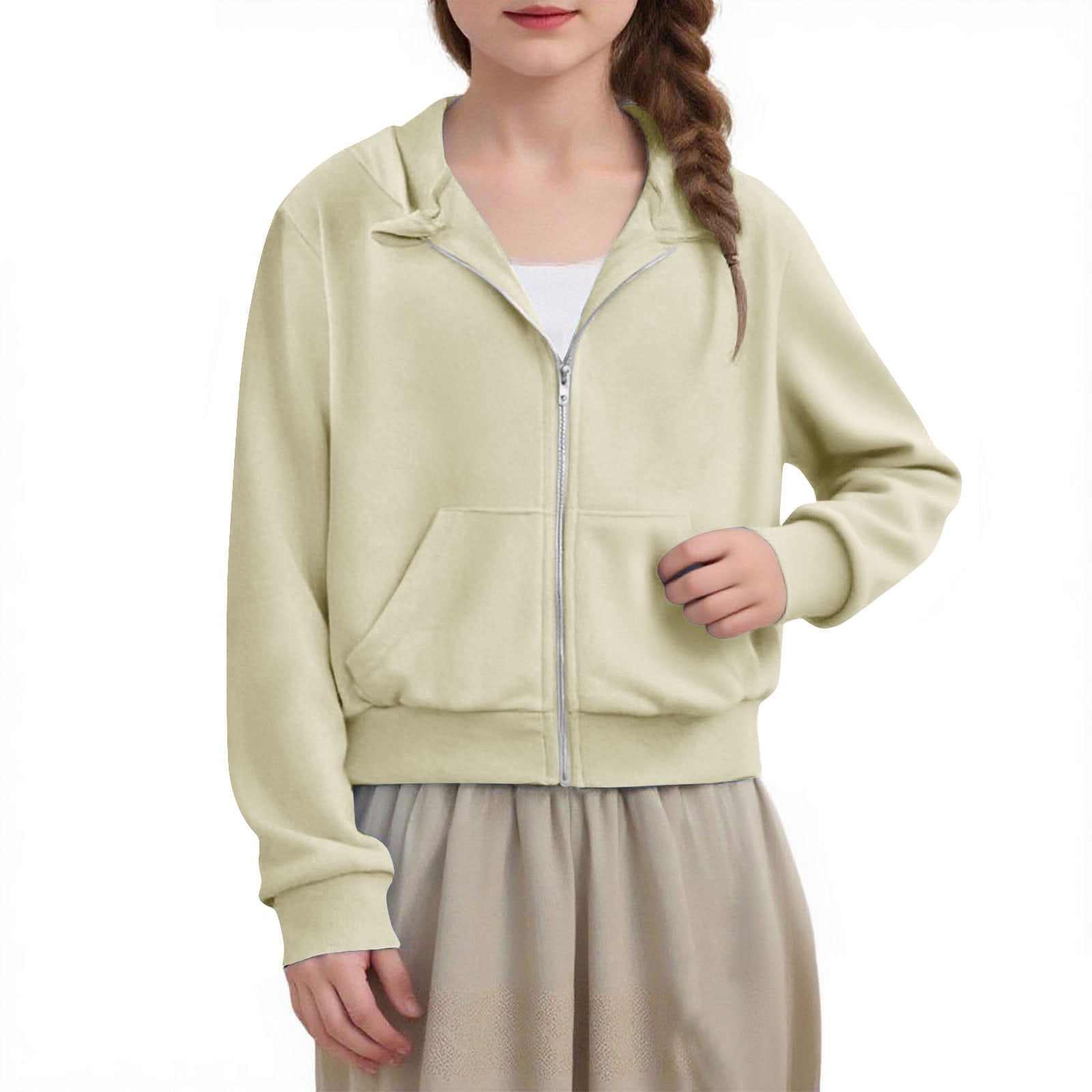 Dezsed Girls Full Zip Cropped Hoodie Jacket Long Sleeve Casual Hooded ...