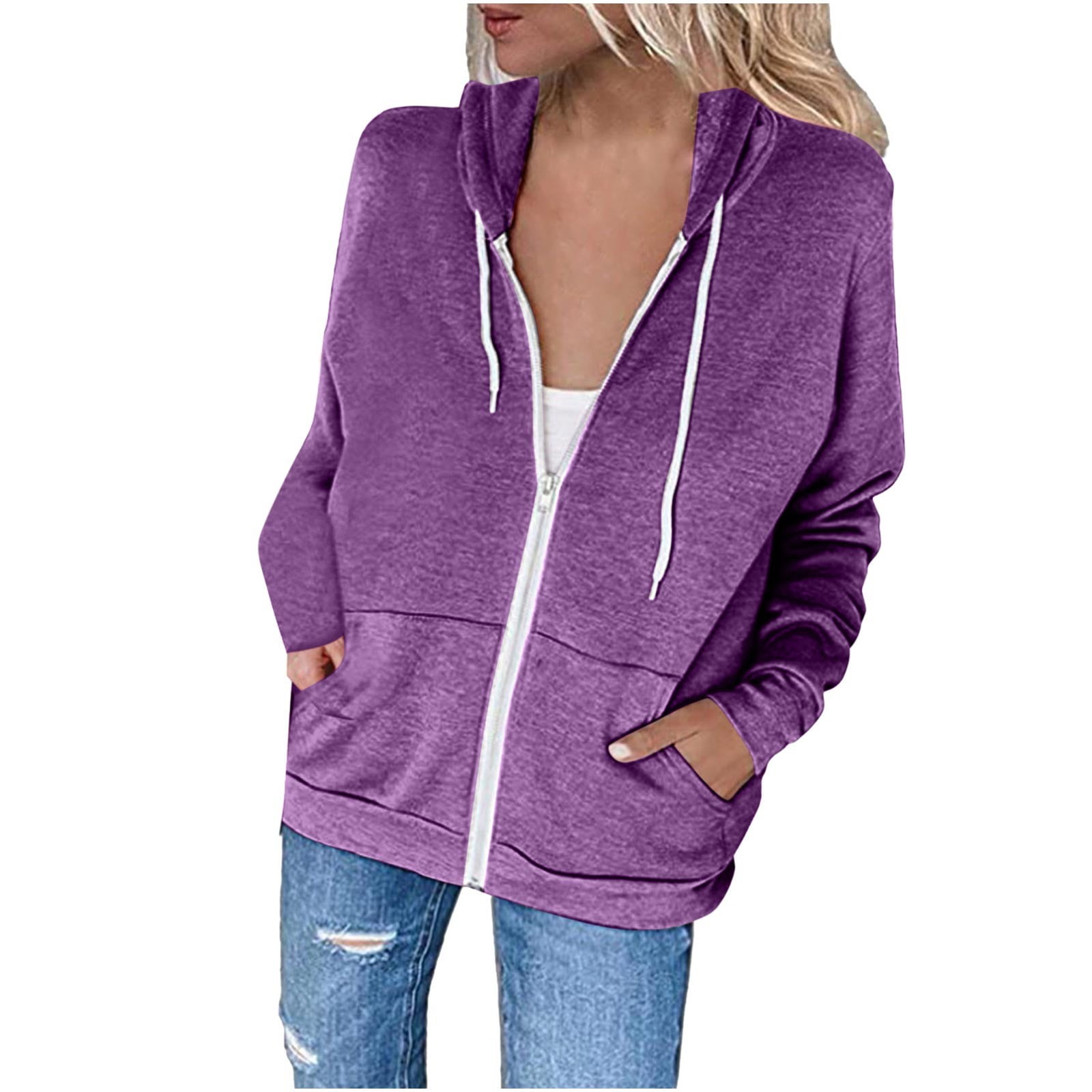 Dezsed Lightweight Zip Up Hoodies for Women Hooded Sweatshirts Long ...