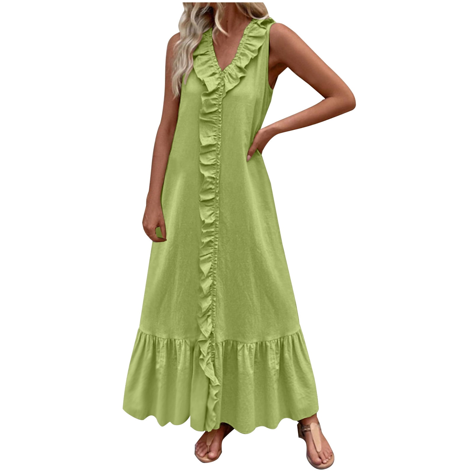 Dezsed Maxi Dresses for Women 2025 Summer V-Neck Sleeveless Dress ...