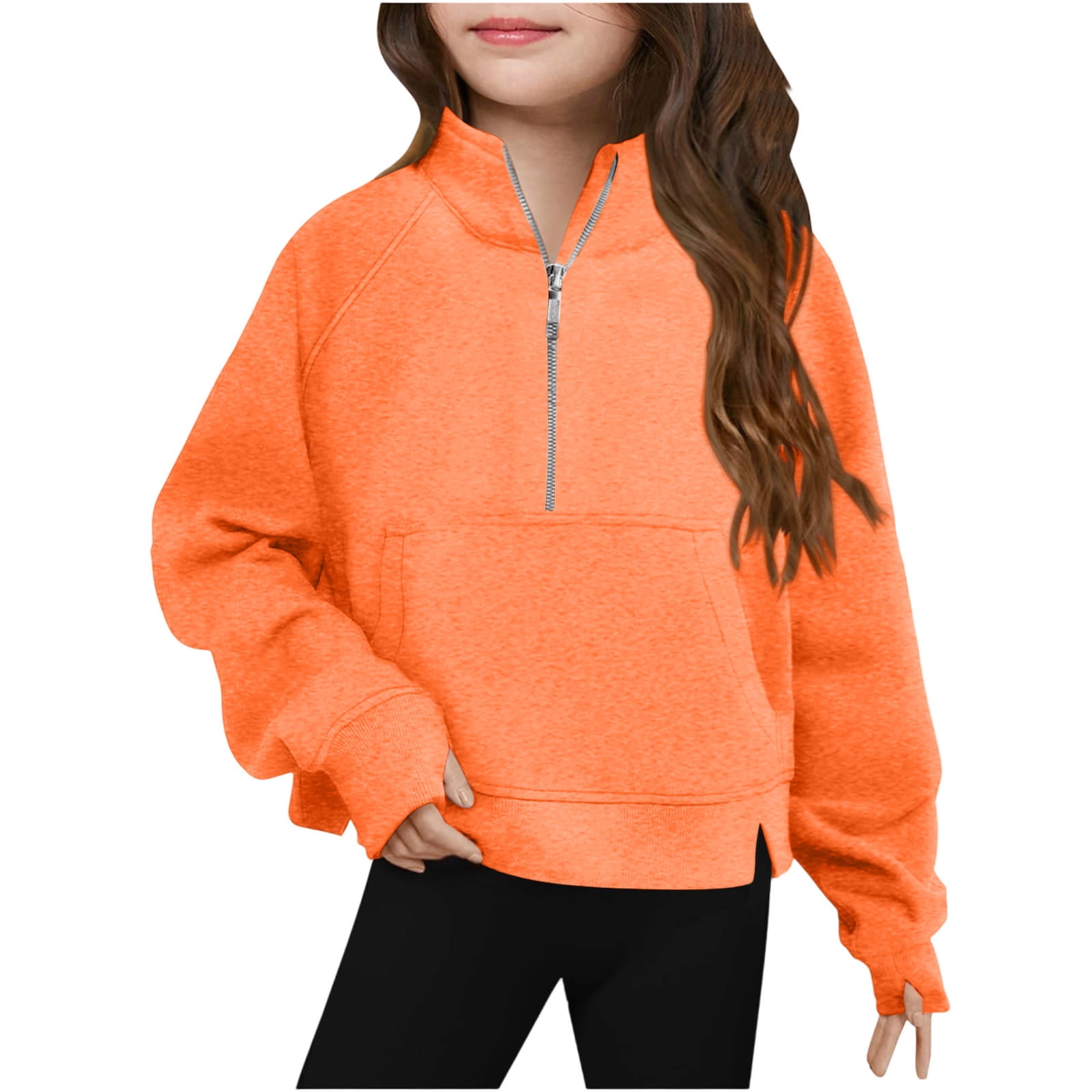 Dezsed Middle Big Girls Sweatshirt Half Zip Solid Crew Neck Sweatshirt ...