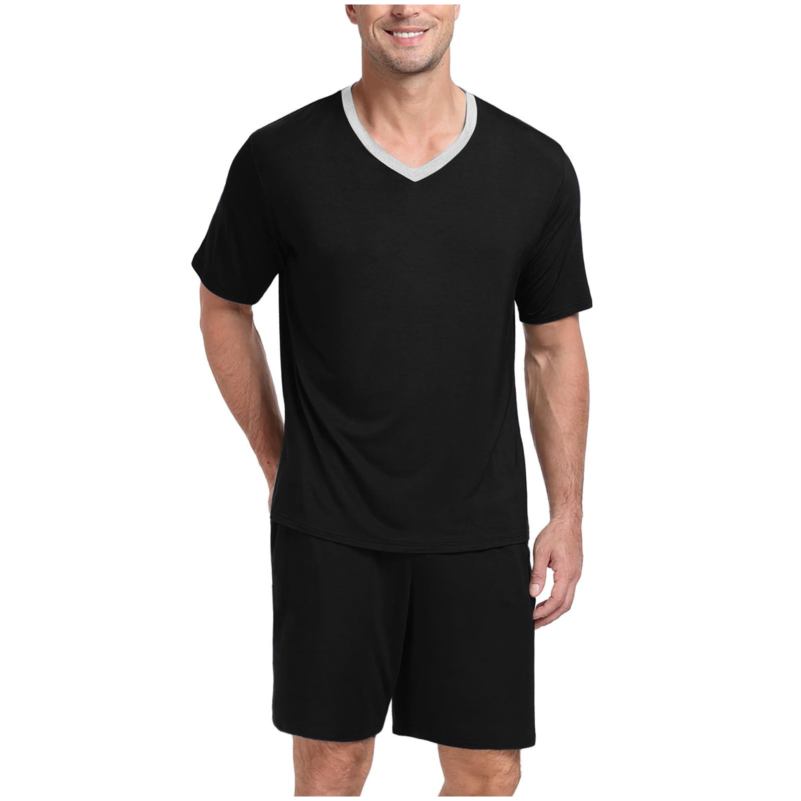 Dezsed Pajama Sets for Men 2 Piece Outfit Casual Soft V-Neck Short ...