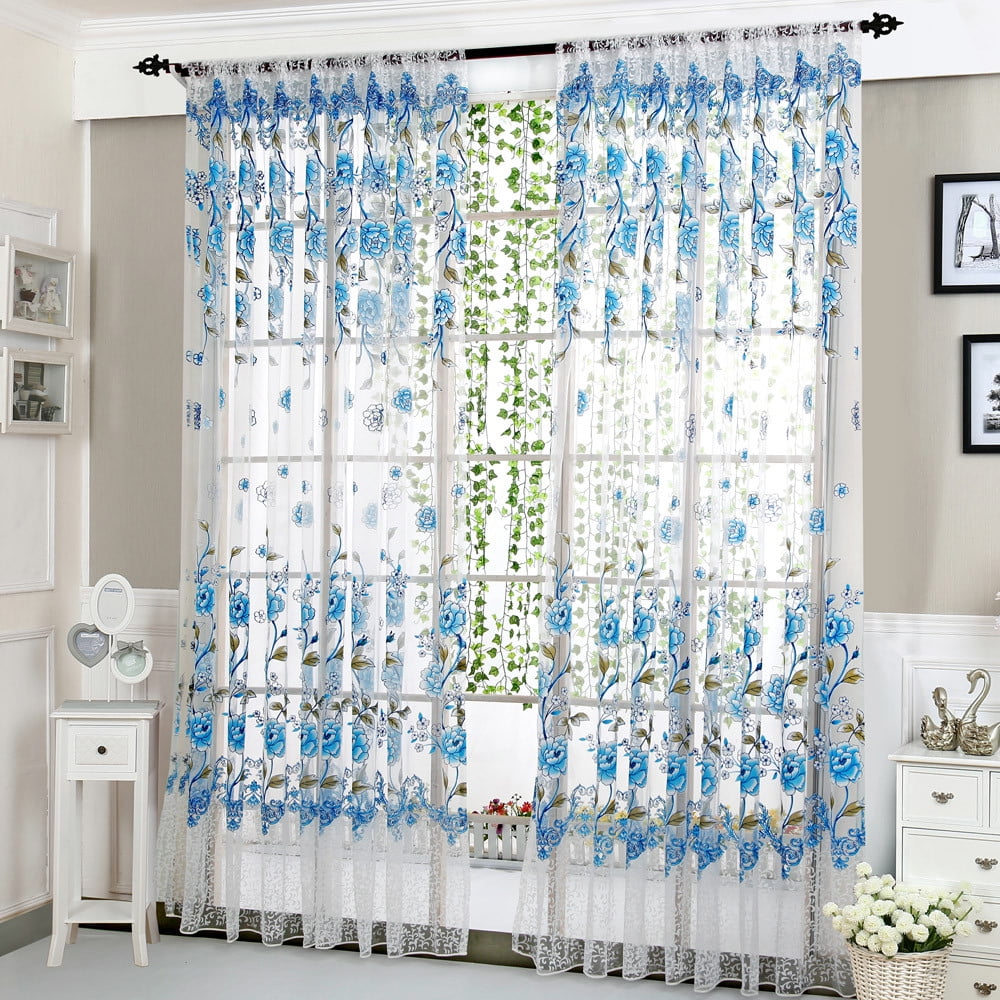 Dezsed Peony Sheer Curtain Tulle Window Voile Drape Valance 1 Panel ...