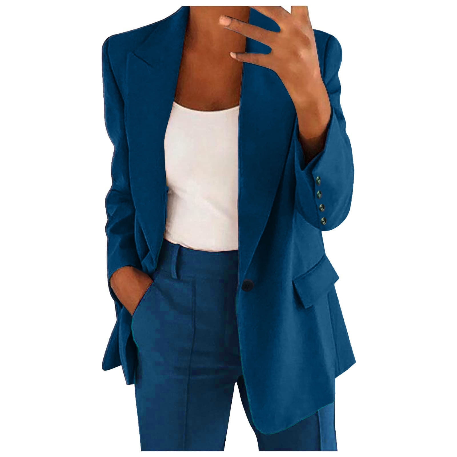 Dezsed Plus Size 2 Piece Outfits for Women Business Casual Solid Blazer ...