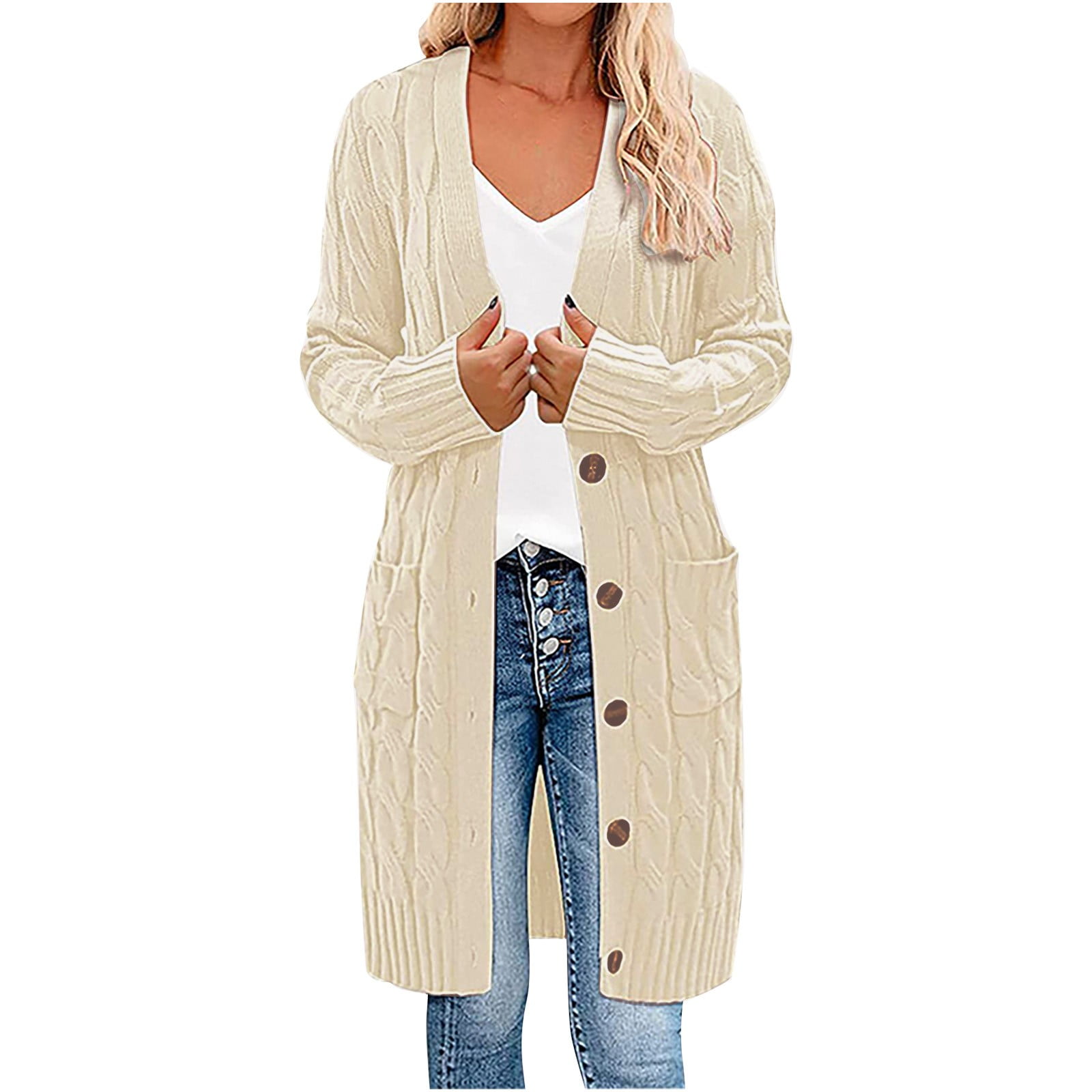 Dezsed Solid Open Front Long Knited Cardigan Sweater for Women ...