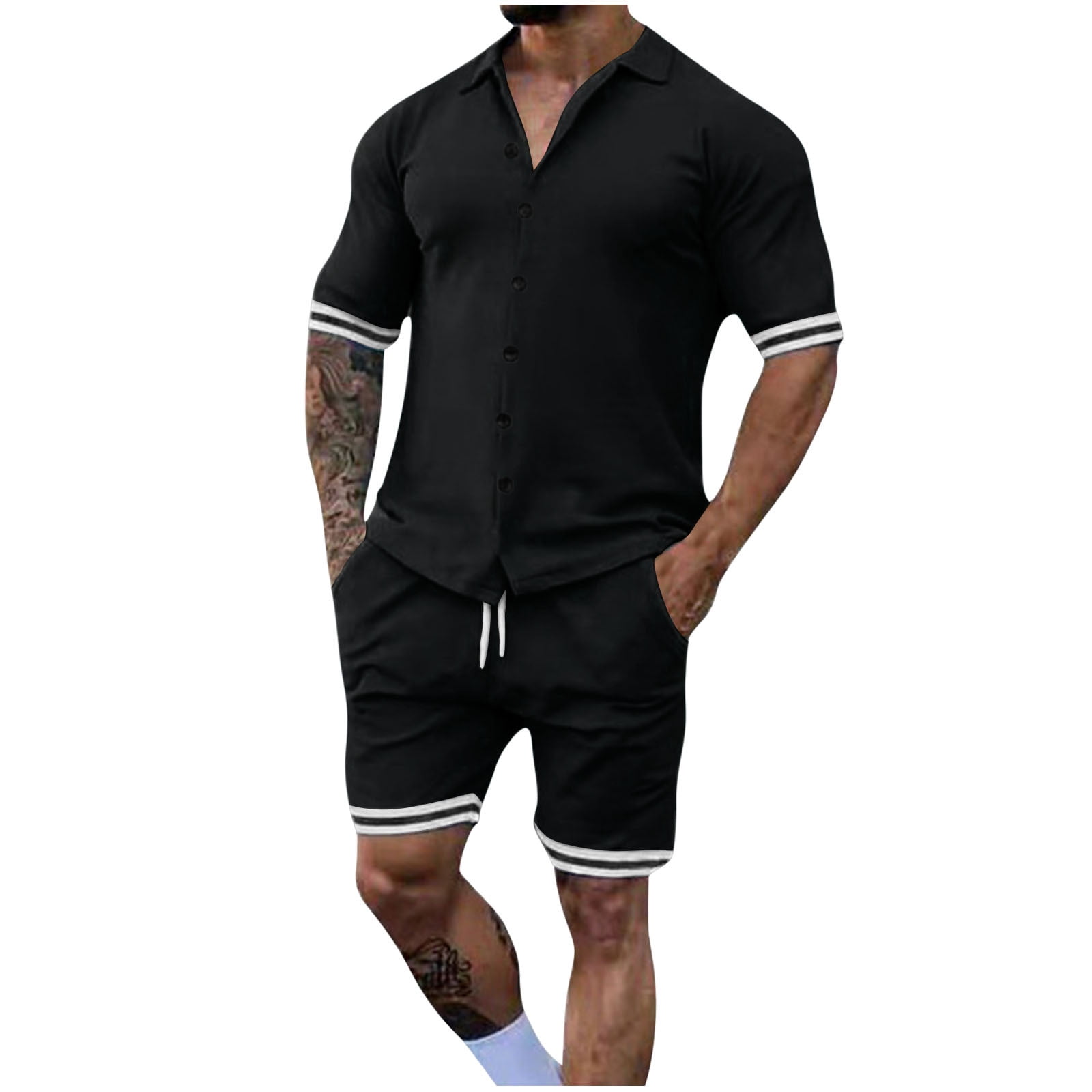 Dezsed Sweatsuits for Men 2 Piece Tracksuit Sets Solid Color Lapel ...