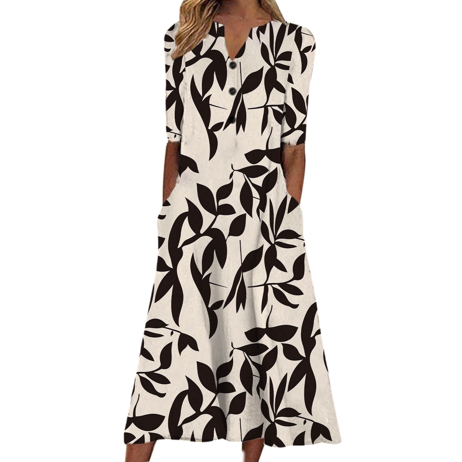 Dezsed Women Summer Short Sleeve Midi Dress with Pockets Casual Aline Flowy Tshirt Dress Floral ...