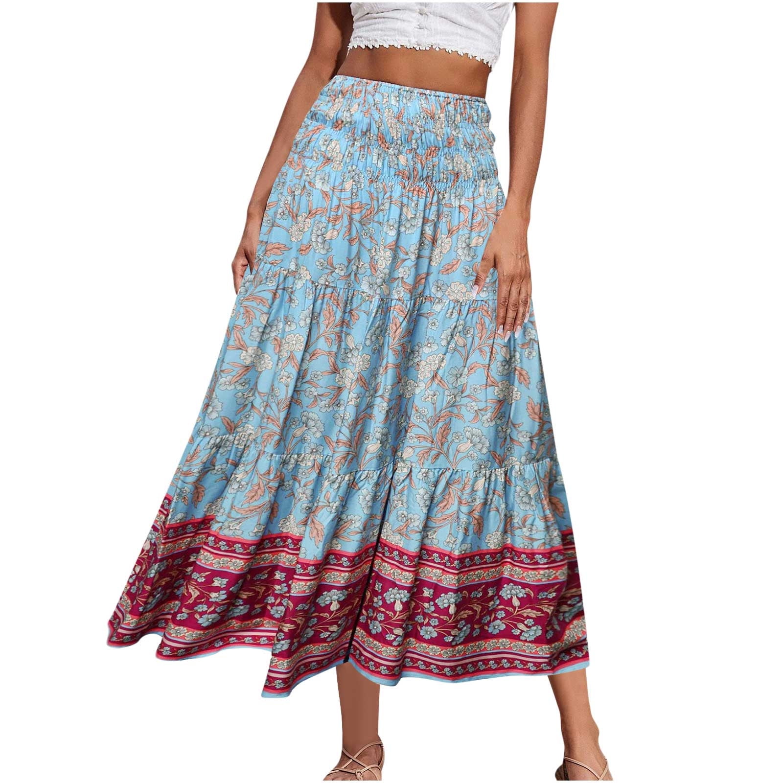 Dezsed Women's 2025 Bohemian Long Skirts Flowy High Waist A Line Maxi ...