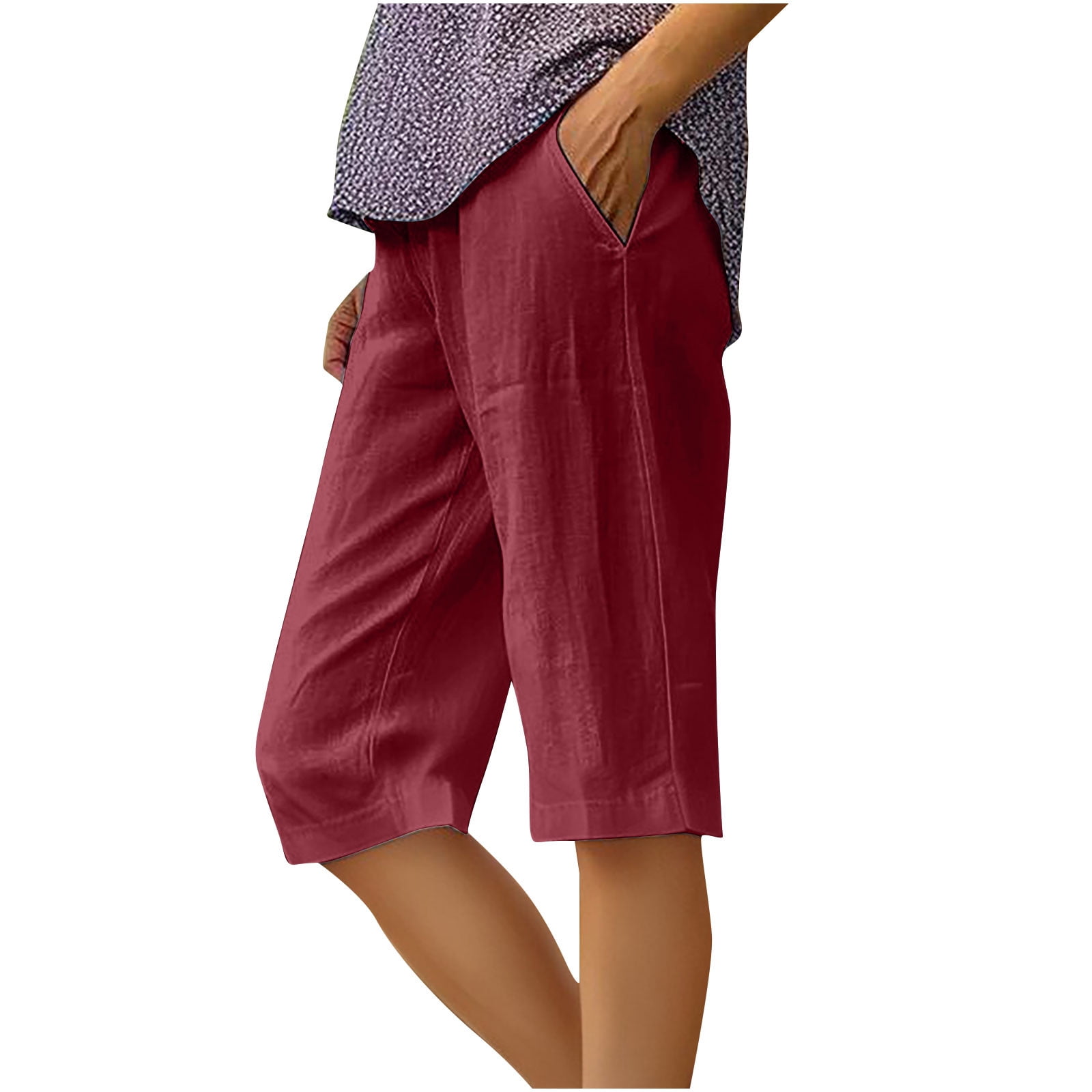 Dezsed Women's Bermuda Shorts Knee Length Cotton Linen Long Shorts ...