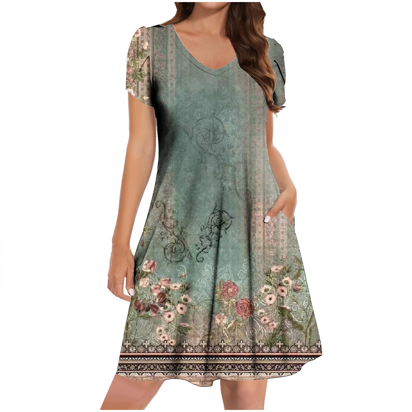 Dezsed Women's Casual A-Line Dress with Pockets Summer Beach Floral ...