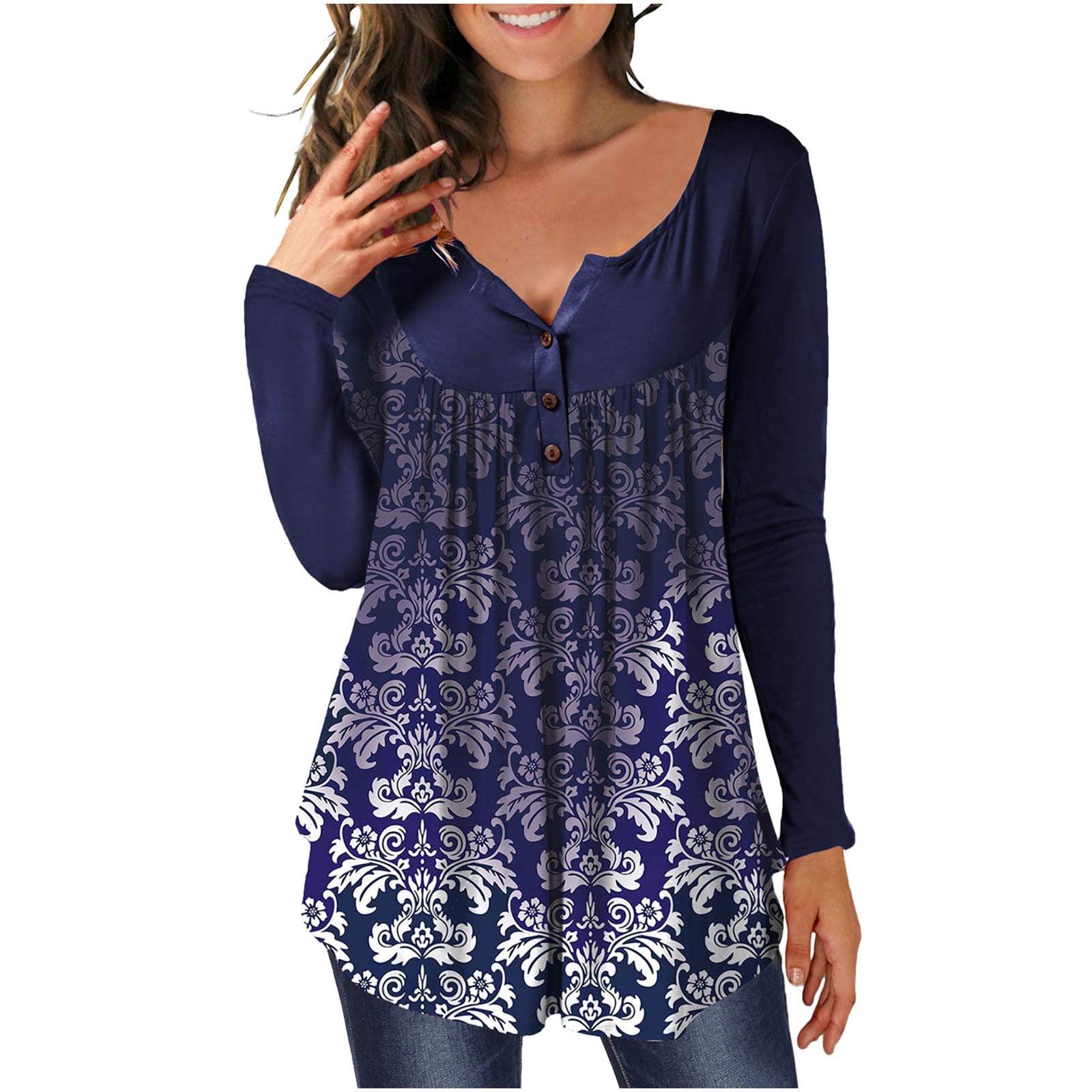 Dezsed Women's Floral Tunic Tops Clearance Women's Casual Long Sleeve ...