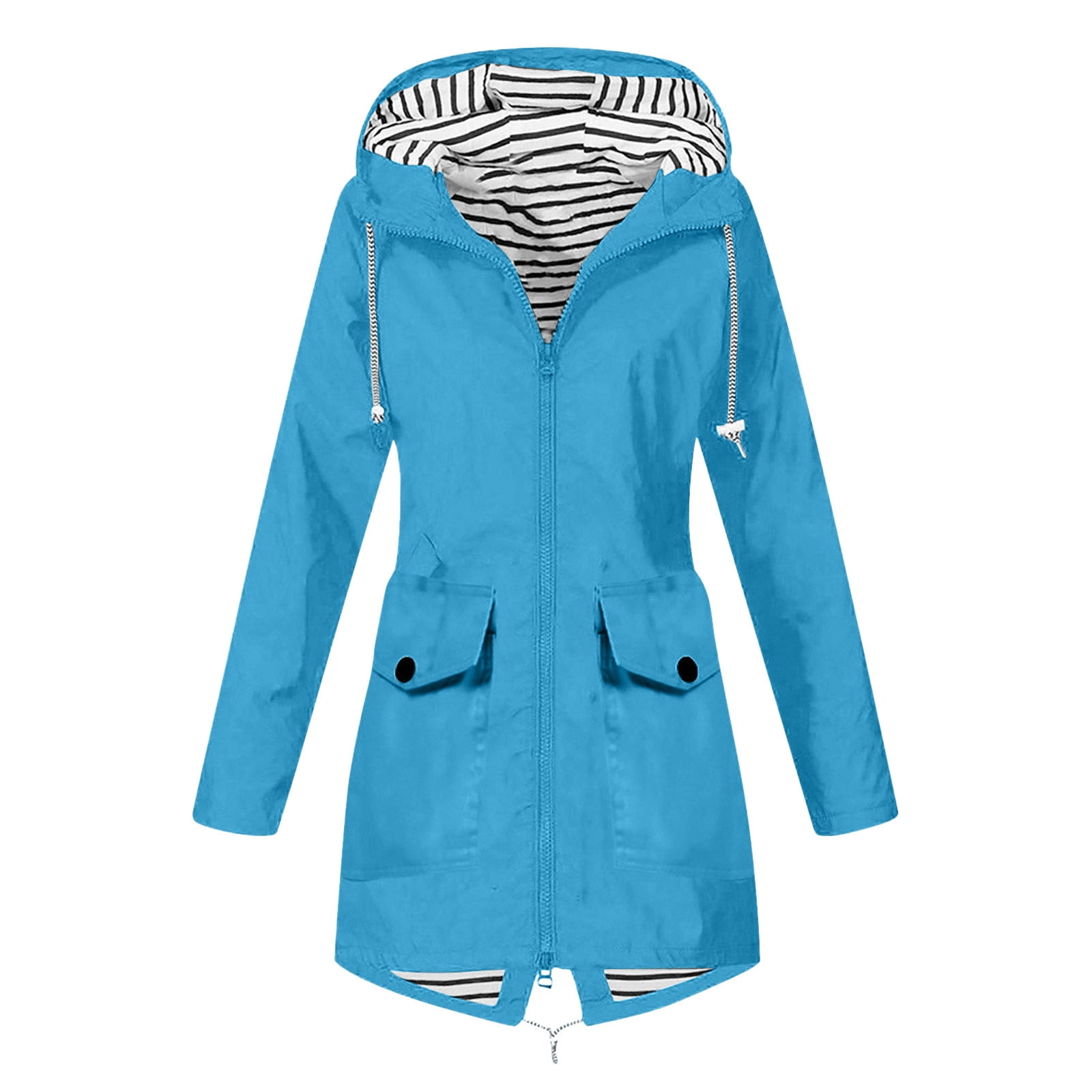 Dezsed Women's Rain Jacket Hooded Lightweight Raincoat Solid Color Rain ...