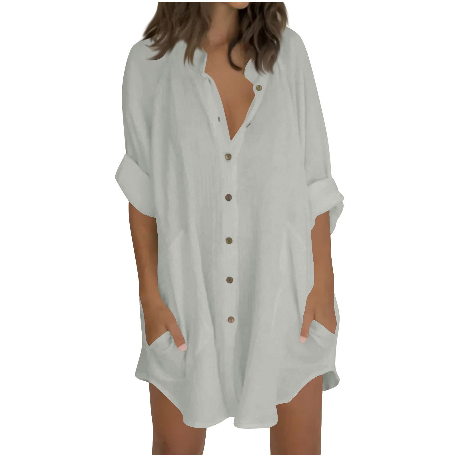 Dezsed Womens Button Down Shirt Dresses with Pockets Cotton Linen ...