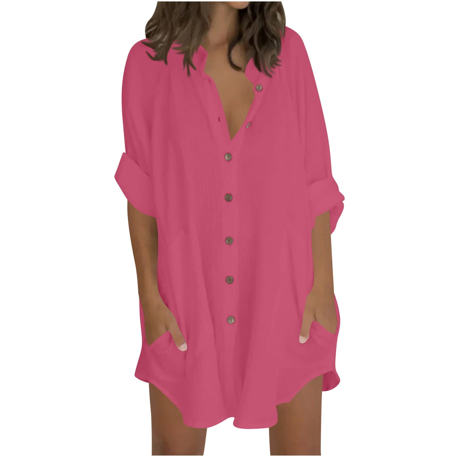 Dezsed Womens Button Down Shirt Dresses with Pockets Cotton Linen ...