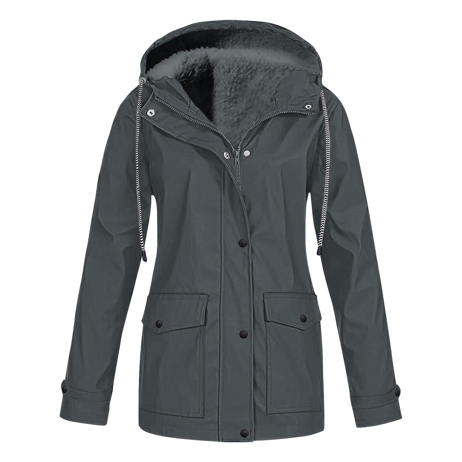 Dezsed Womens Rain Jacket Women Casaul Solid Jackets Outdoor Plus Size ...