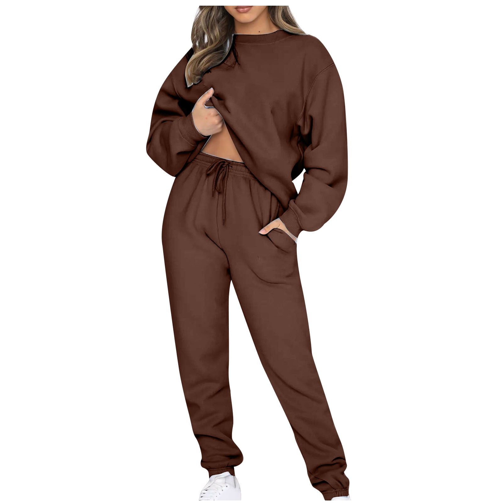 Dezsed Womens Sweatsuits Tracksuit Two Piece Outfits Casual Solid Color ...