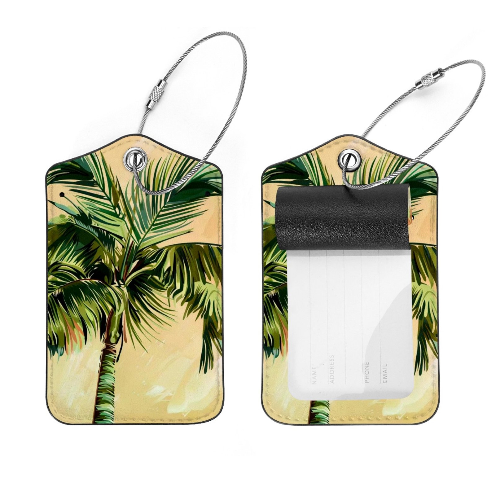 DfaoWkGE Tropical Palm Printed PU Leather Luggage Tags with Privacy ...