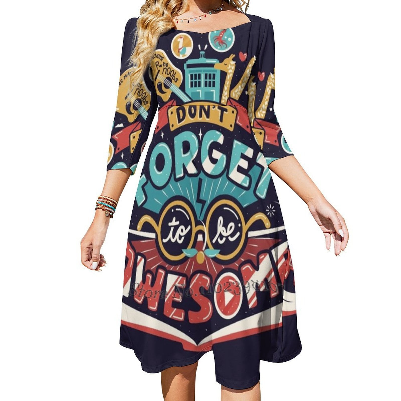 Dftba Square Neck Dress New Plus Size Elegant Women Waist Tight Dress ...