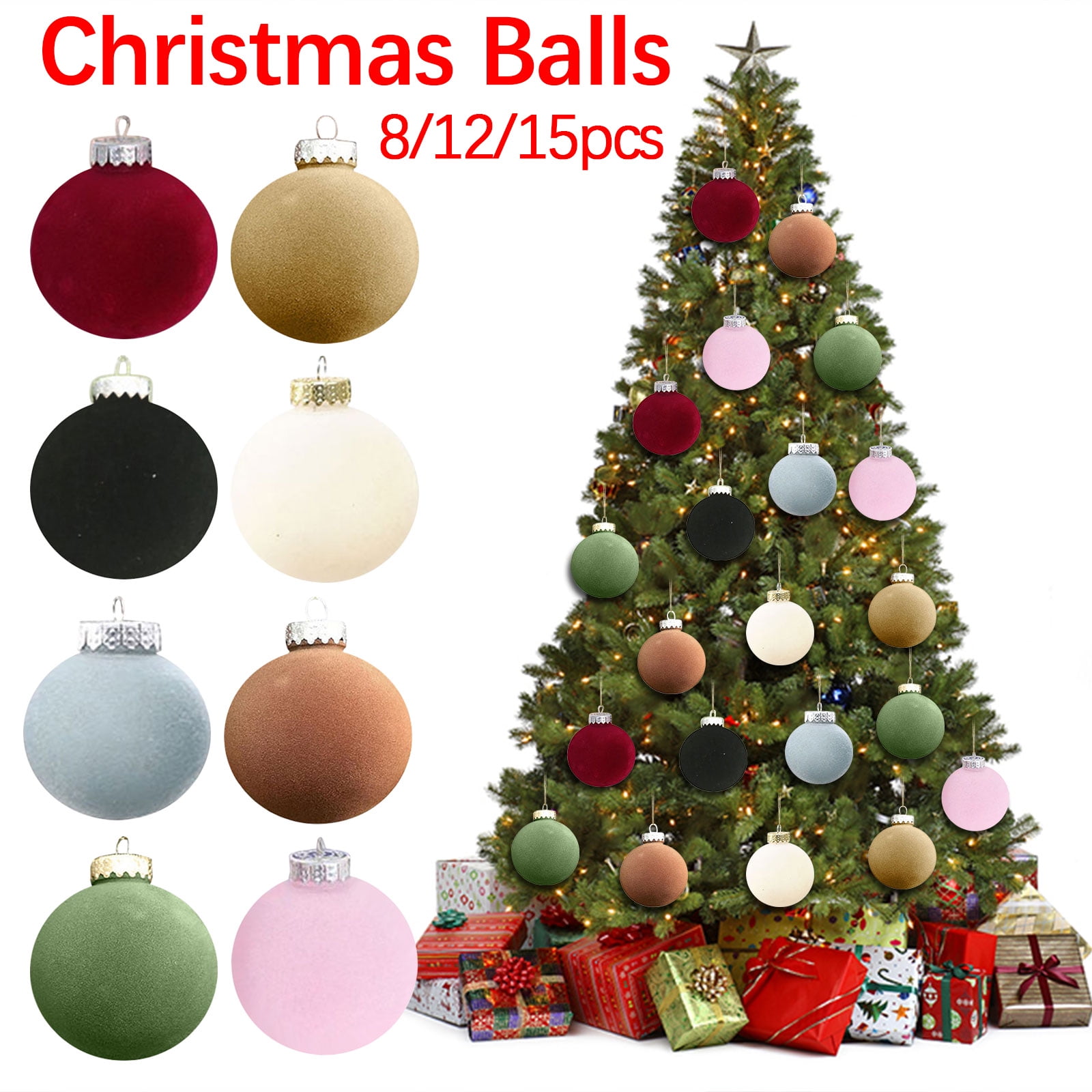 Dgankt 3.15"Inch Velvet Christmas Balls 8pcs Flocked Christmas Tree ...
