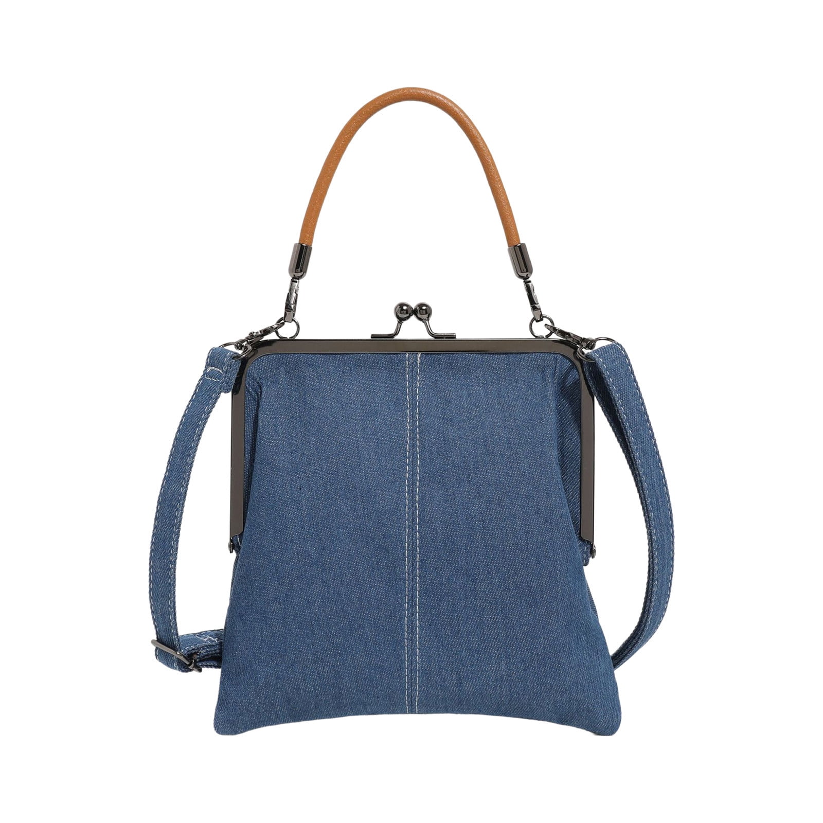 Dgankt Denim Crossbody Tote Bag for Women, Mini Blue Denim Kiss Lock ...