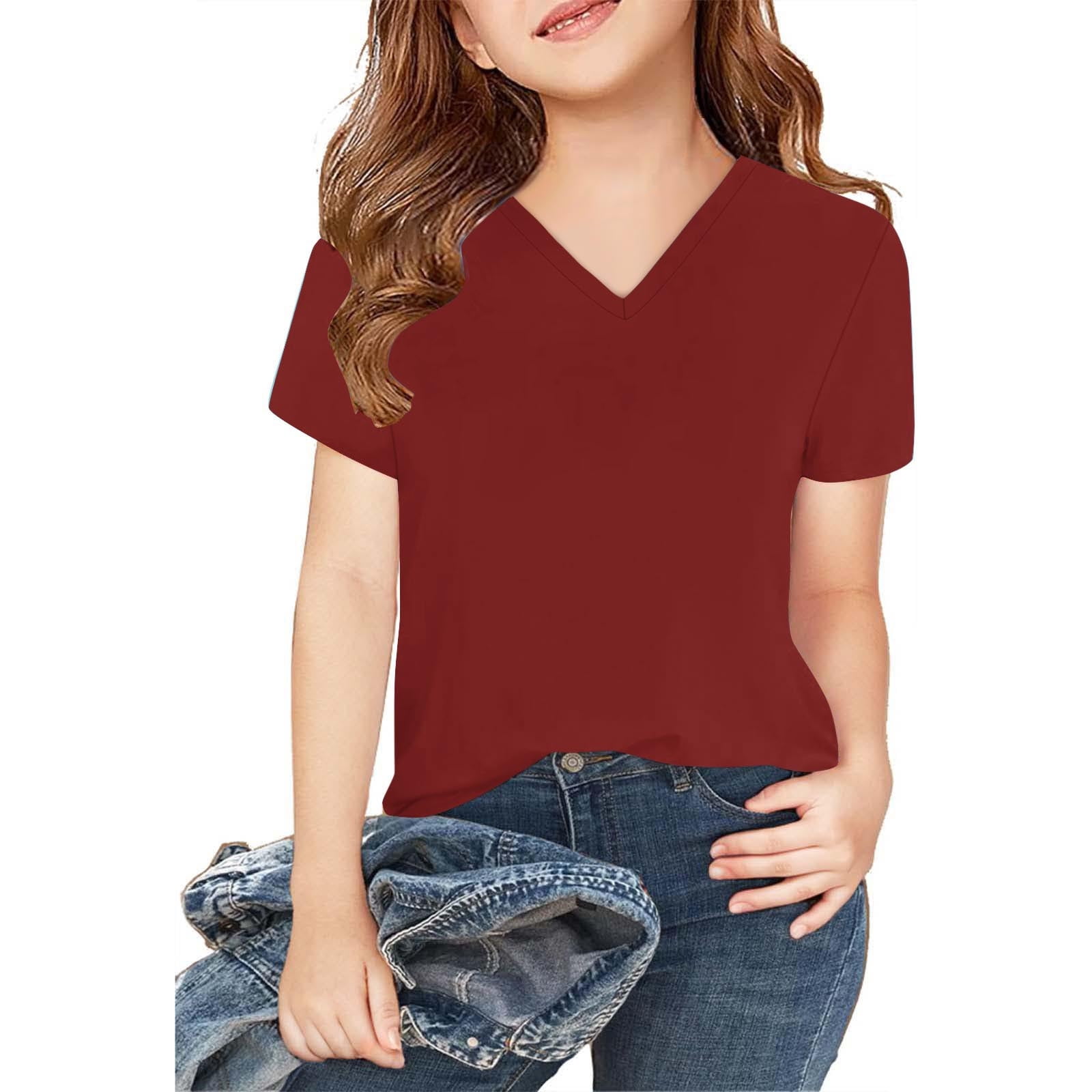 Dgankt Girls Shirt Girls Shirts V Neck Short/Long Sleeve Cotton Tops T ...