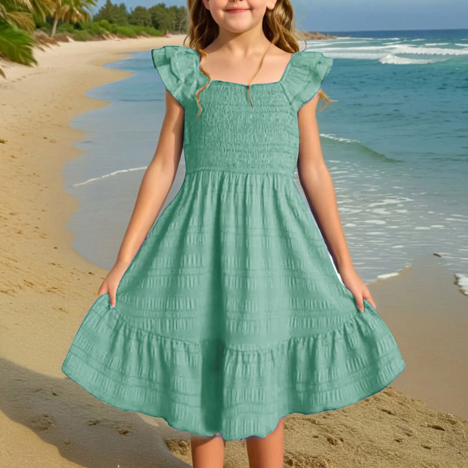 Dgankt Girls' Skater Dress Cute Tween Girls Summer Elegant Ruffle ...