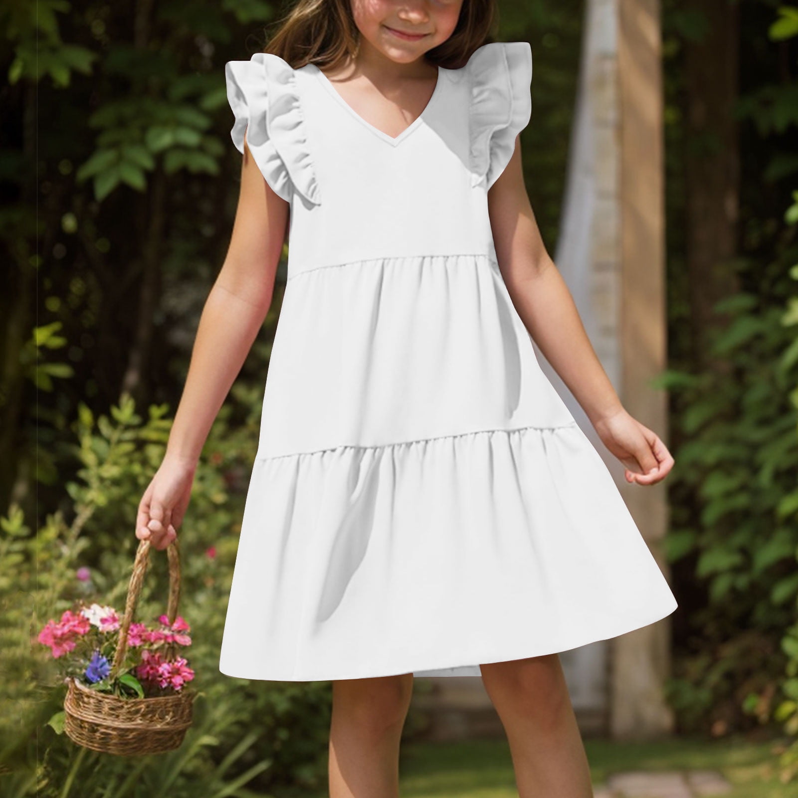 Dgankt Girls Summer Dresses Children's And Girls' Solid Color Round ...
