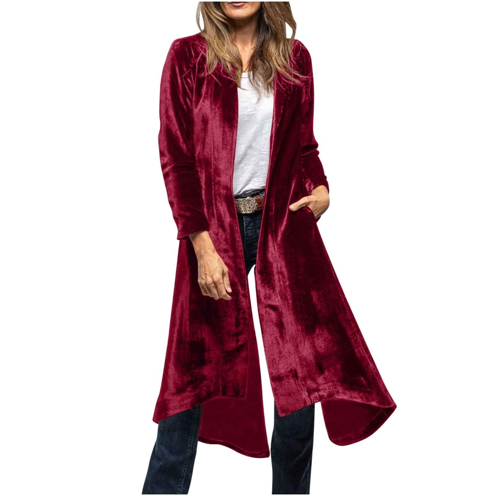 Dgankt Jackets for Women Velvet Suit Long Blazer Casual Tuxedos Jacket ...