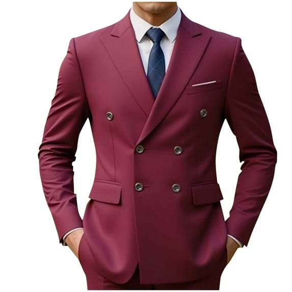 Dgankt Men's Blazer Men's Double-Breasted Suit Blazer Slim Fit Solid ...