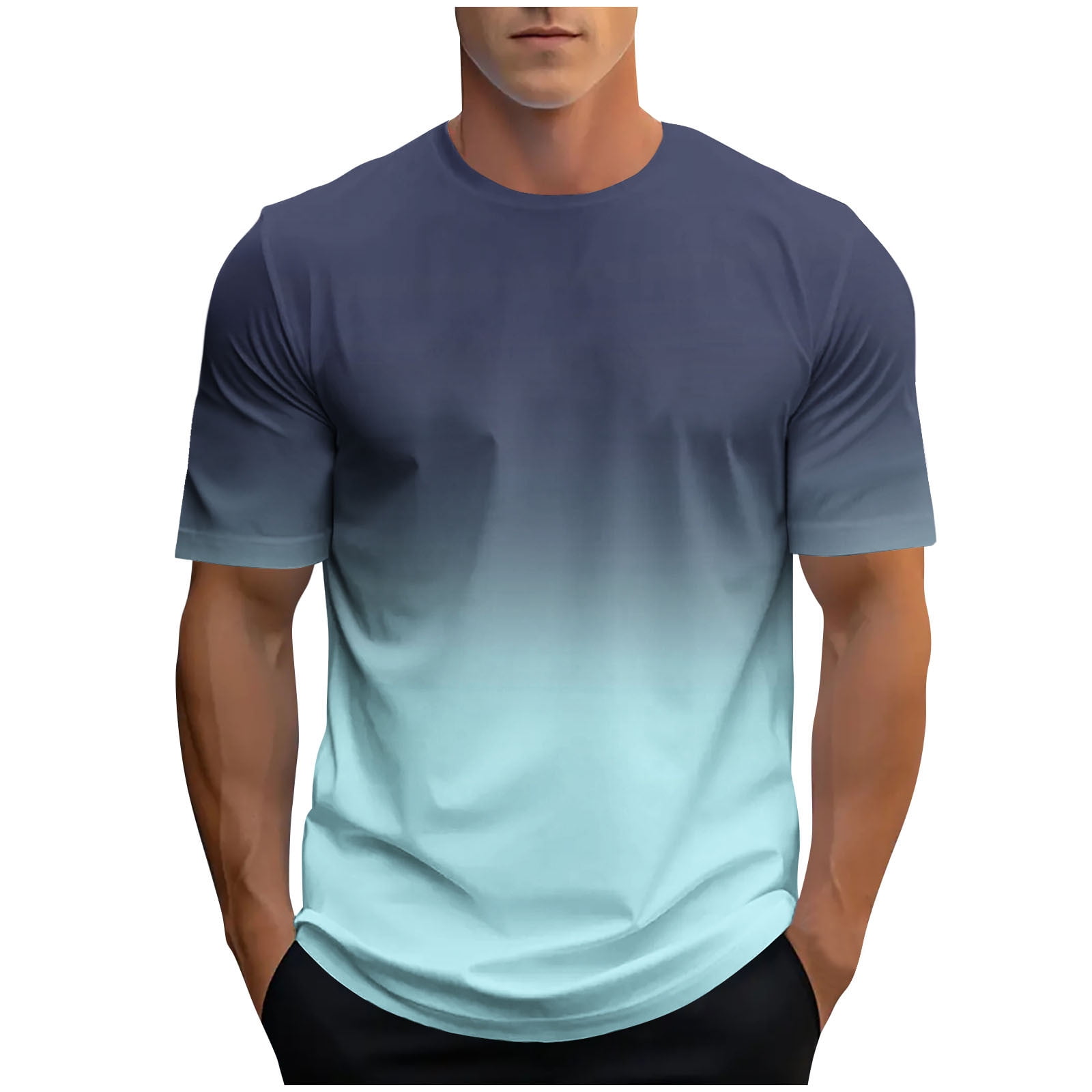 Dgankt Men's Short Sleeve Shirts Gradient Print Sports Crew Neck Casual ...