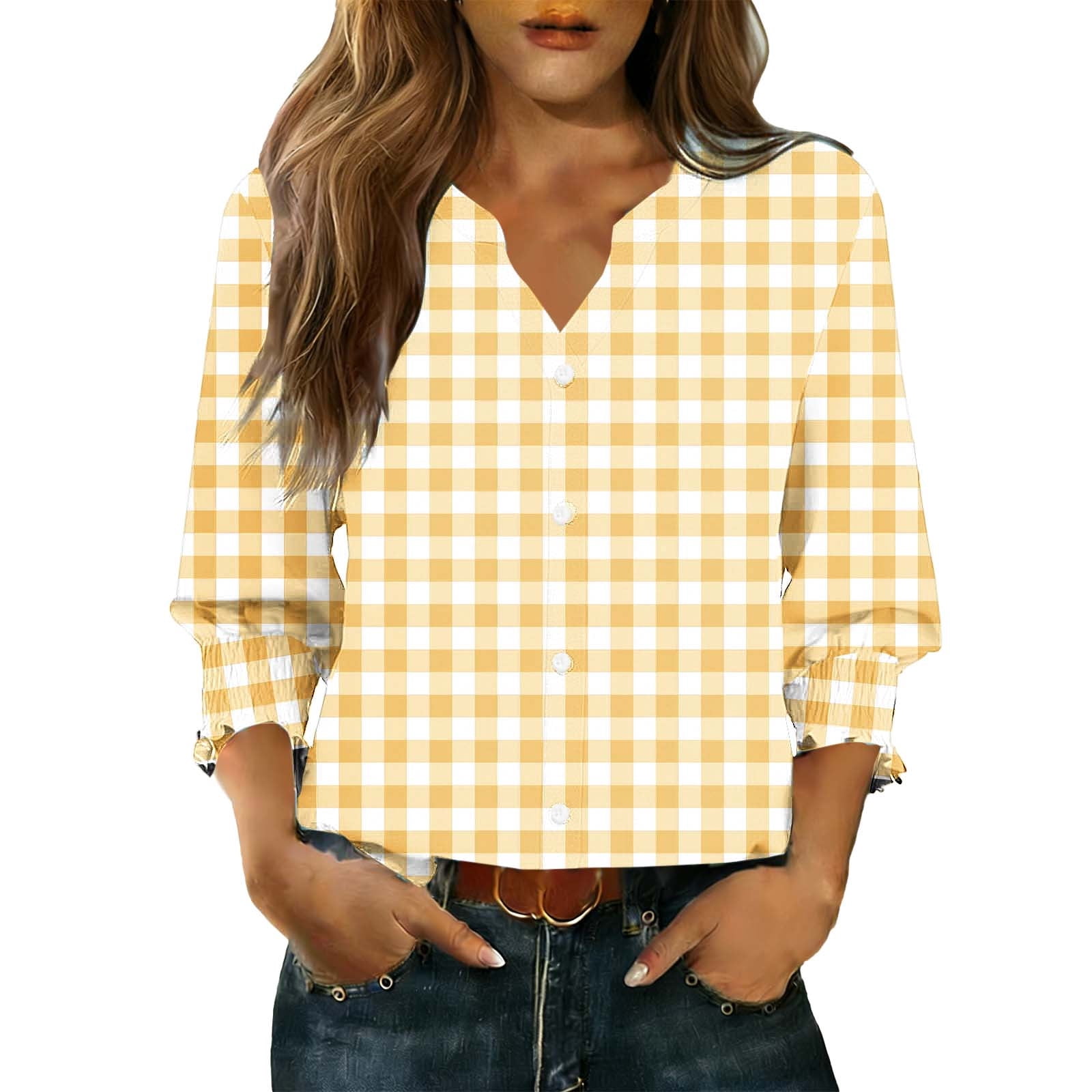 Dgankt Shirts for Women Button Down Shirts for Women 3/4 Quarter Sleeve ...