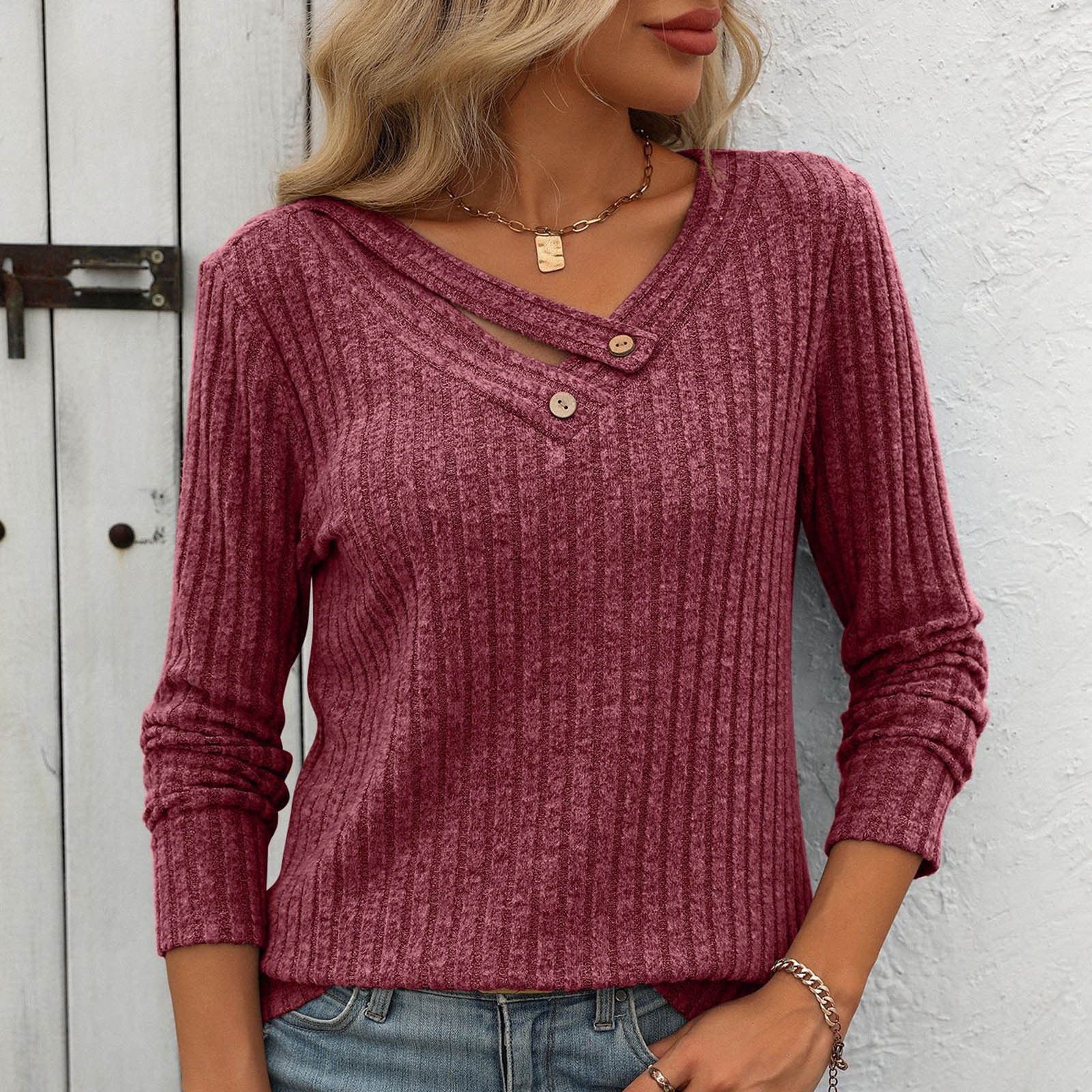 Dgankt Shirts for Women Striped Patchwork Knitted Sweater with Long ...