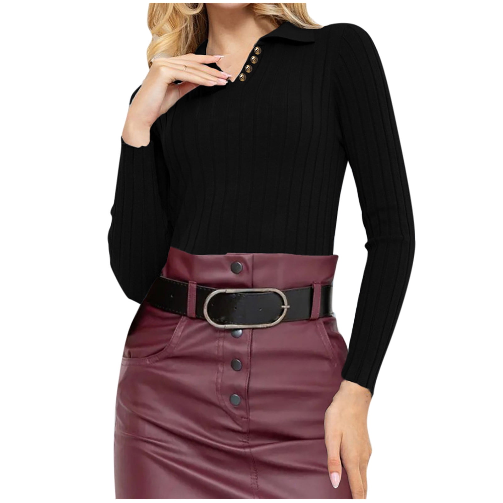 Dgankt Sweaters for Women Fashion Casual V-Neck Top Long Sleeves Solid ...