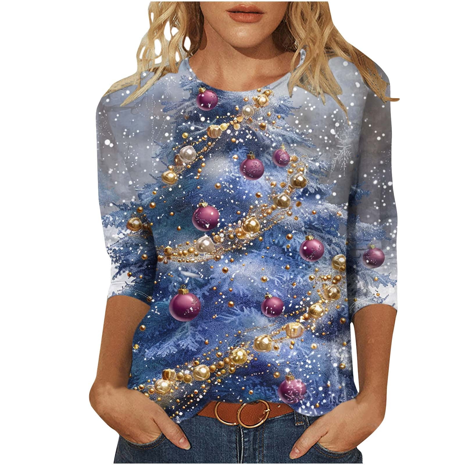 Dgankt Winter Clothing for Women Christmas Fashion Tops Casual Crewneck ...