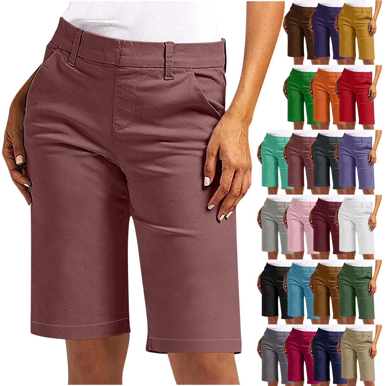 Dgankt Shorts for Women Summer Plus Size High Elastic Waisted Knee ...